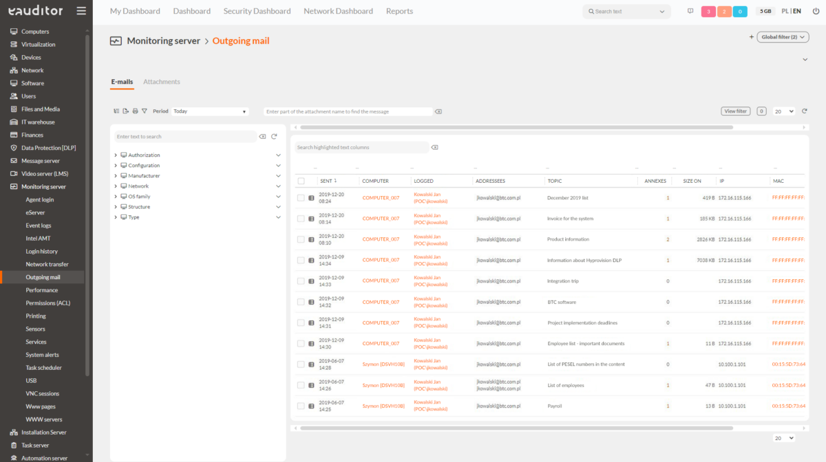Monitoring remote work - eAuditor WEB AI