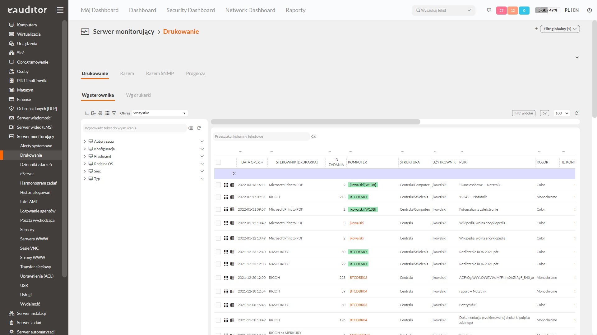 Monitorowanie wydruków. Inwentaryzacja drukarek - eAuditor.eu