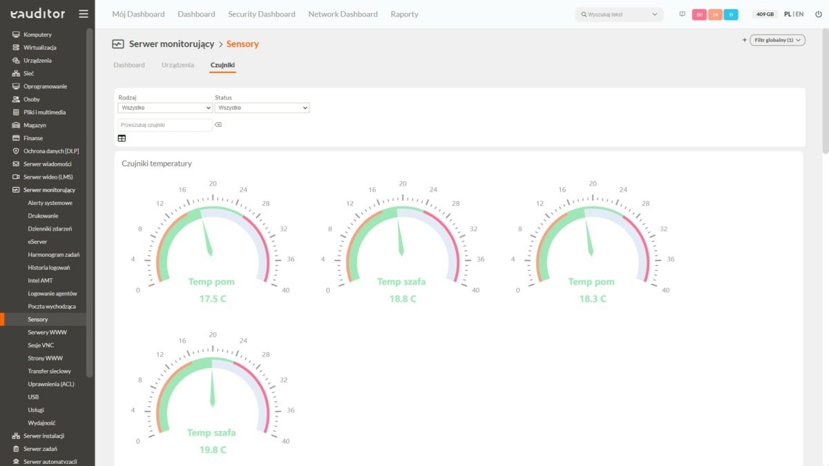 Server room monitoring and incident alerting - eAuditor