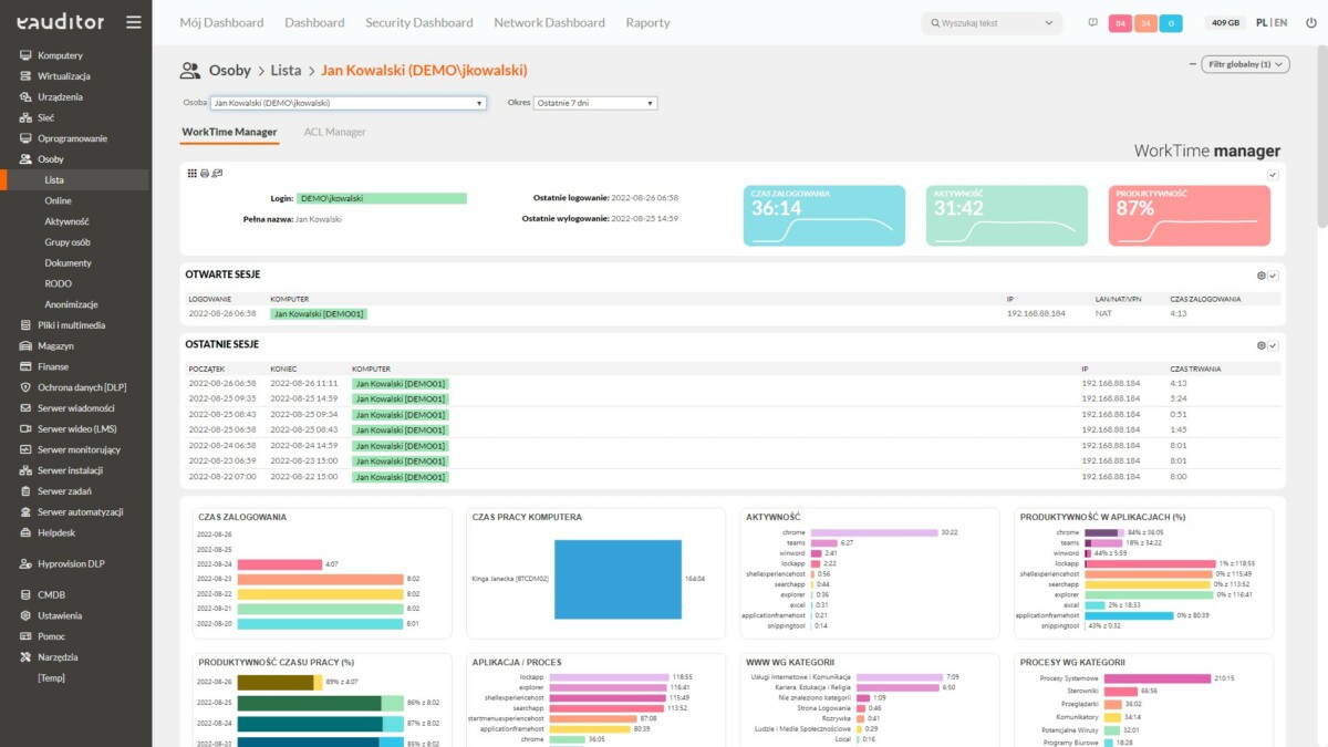Monitoring of users and their activity - eAuditor