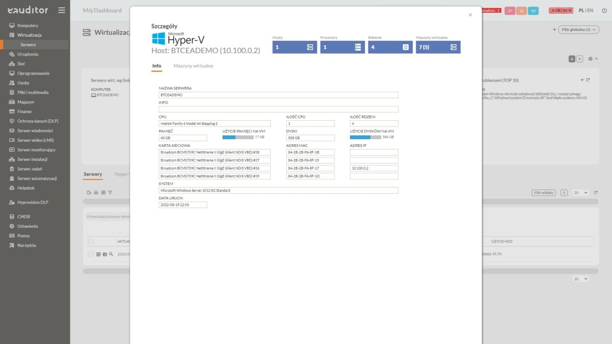 Automatic monitoring of virtual servers - eAuditor