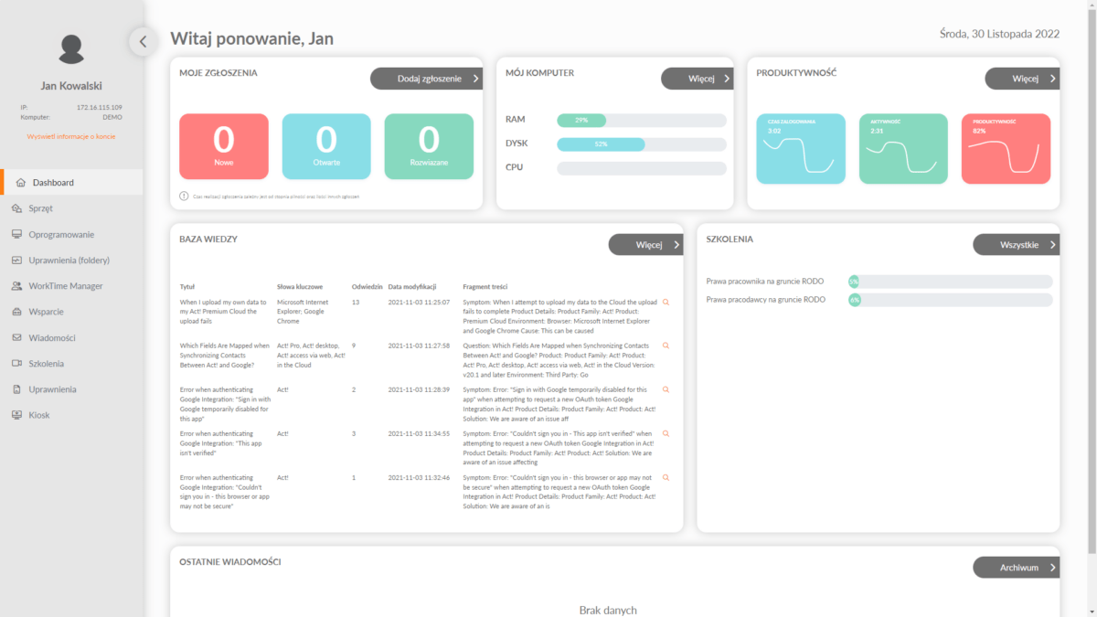 Employee panel in eAuditor | Simple IT for everyone