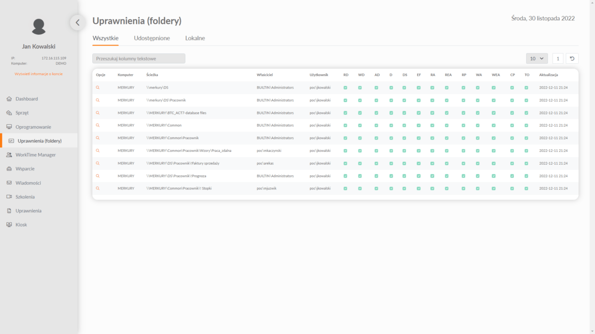 Employee panel in eAuditor | Simple IT for everyone