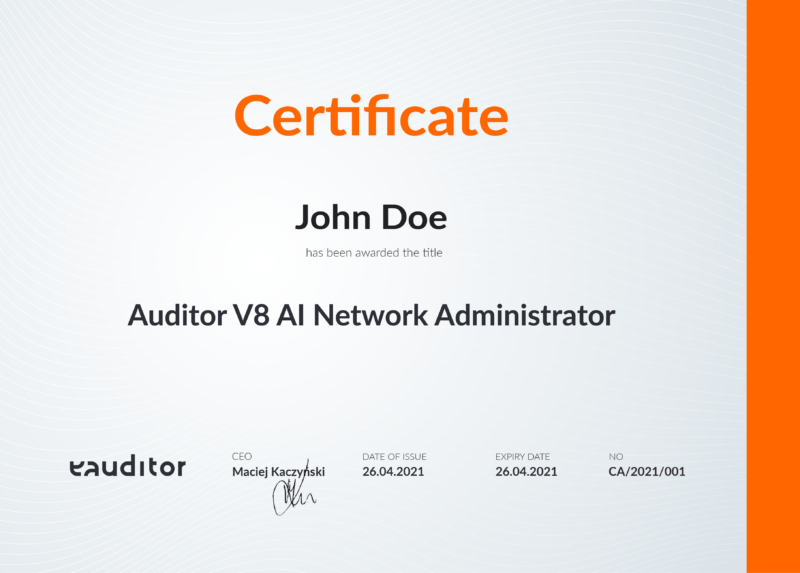 eAuditor V8 AI system administrator certificate