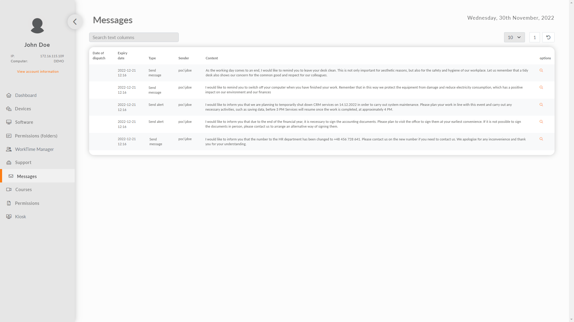 Employee panel in eAuditor | Simple IT for everyone