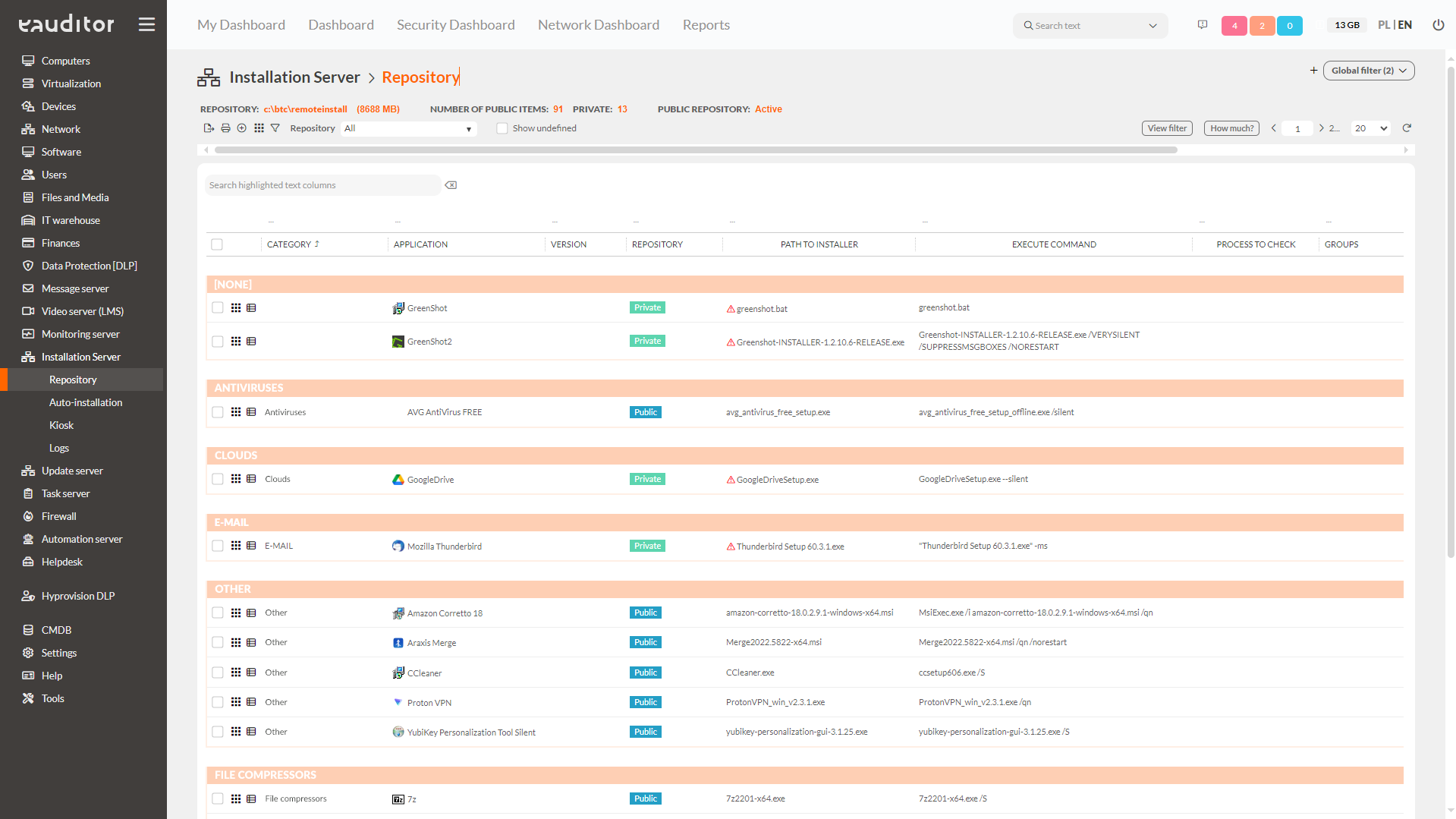 Remote installation of executable files - eAuditor