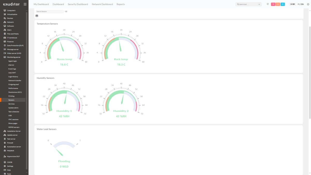 Server room monitoring and incident alerting - eAuditor
