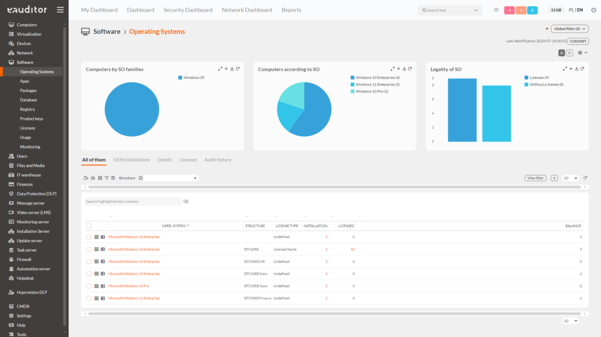 Inventory of operating systems - eAuditor