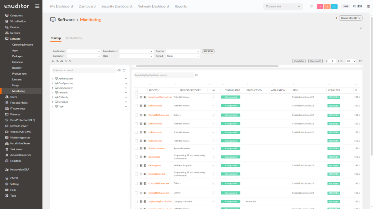Monitoring of software and systems - eAuditor